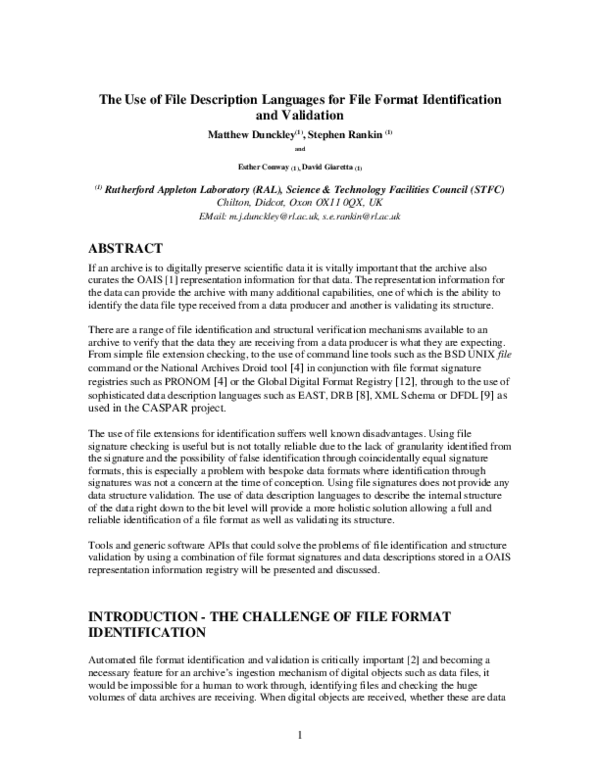 (PDF) The use of file description languages for file format ...