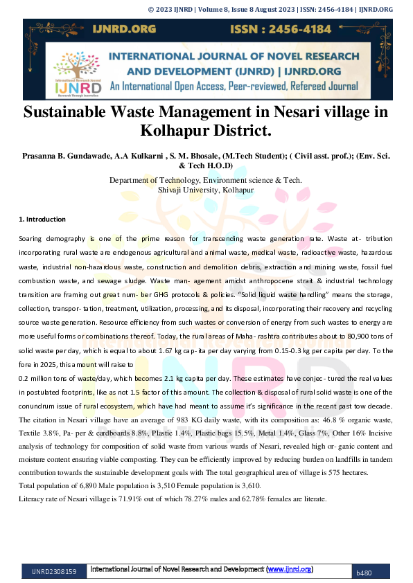 (PDF) Sustainable Waste Management in Nesari village in Kolhapur District