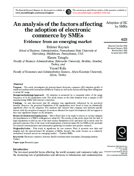 (PDF) An analysis of the factors affecting the adoption of electronic commerce by SMEs