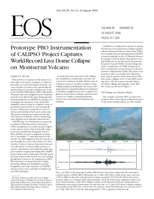 (PDF) CALIPSO Project Records Montserrat Lava Dome Collapse