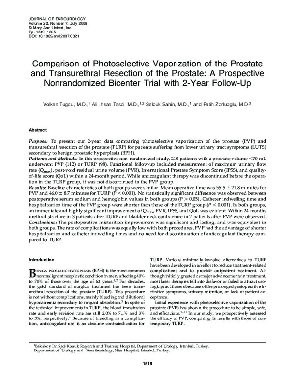 (PDF) Comparison of Photoselective Vaporization of the Prostate and ...