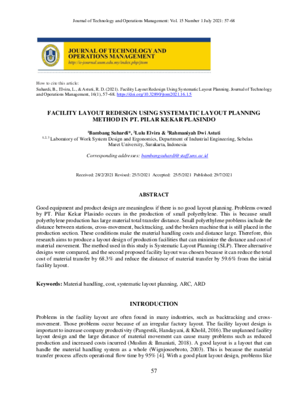 (PDF) Facility Layout Redesign Using Systematic Layout Planning Method in Pt. Pilar Kekar Plasindo