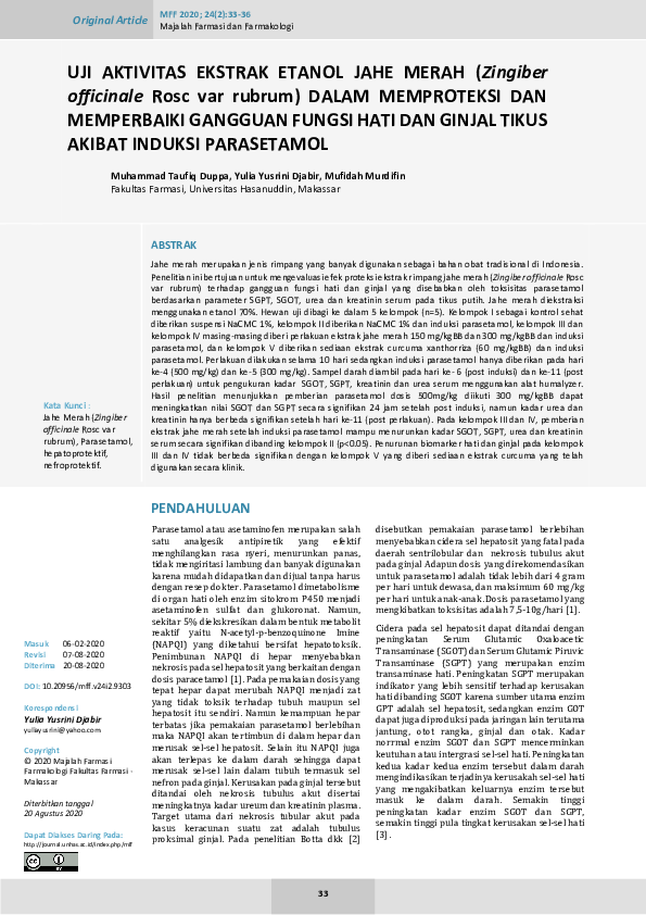 (PDF) UJI AKTIVITAS EKSTRAK ETANOL JAHE MERAH (Zingiber officinale Rosc ...