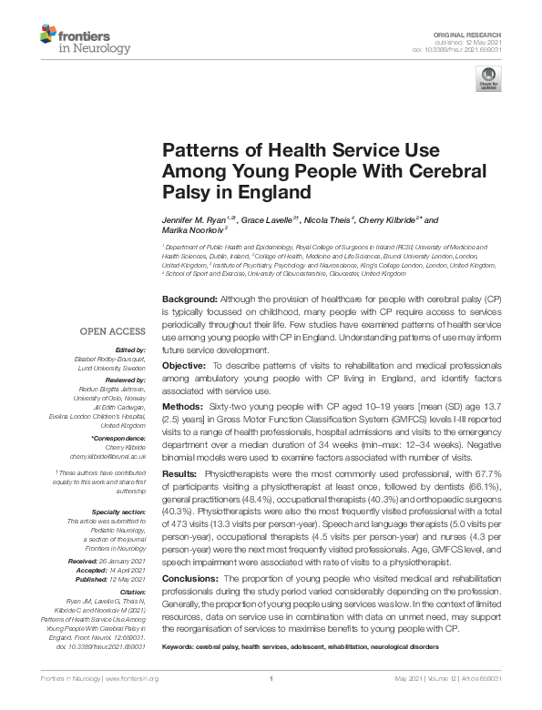 (PDF) Patterns of Health Service Use Among Young People With Cerebral ...