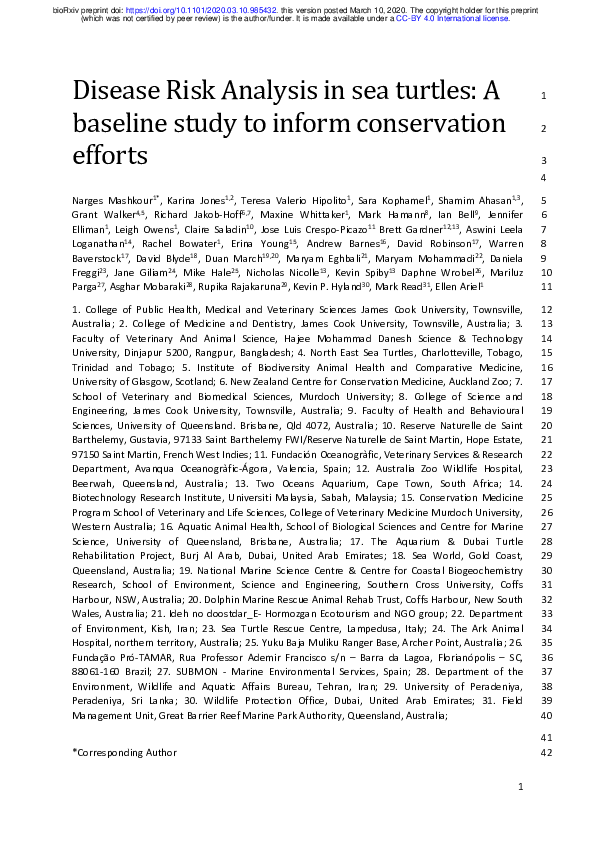 (PDF) Disease Risk Analysis in sea turtles: A baseline study to inform ...