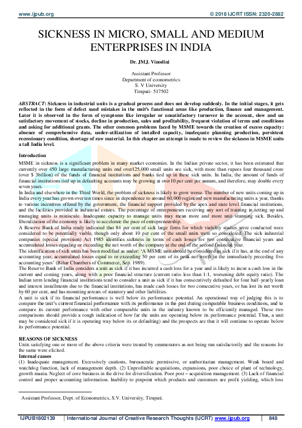 (PDF) Sickness in Micro, Small and Medium Enterprises in India: An Overview