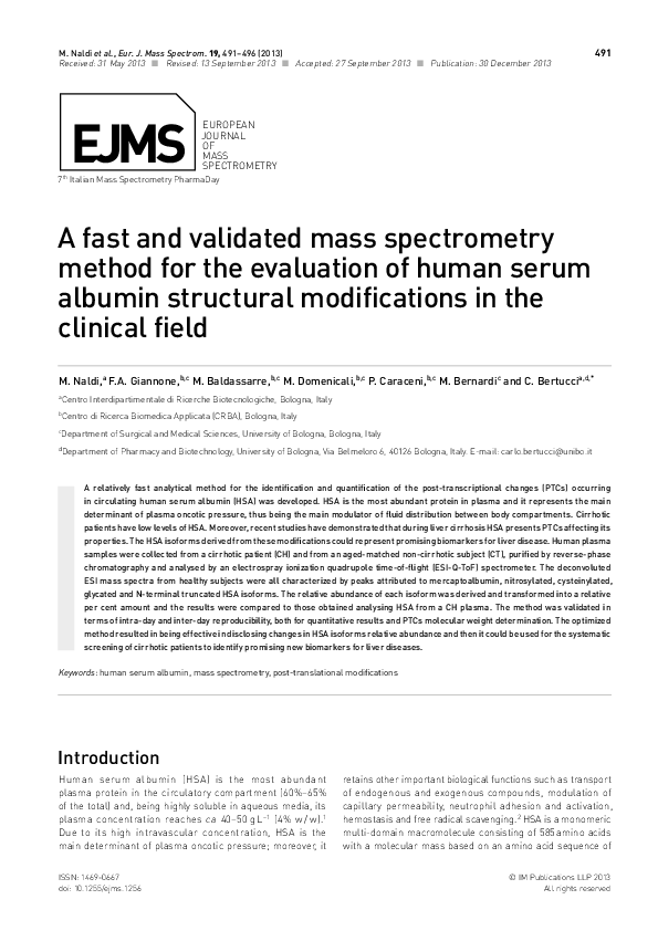 (PDF) A Fast and Validated Mass Spectrometry Method for the Evaluation of Human Serum Albumin ...