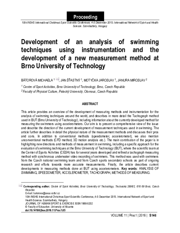 (PDF) Development of an analysis of swimming techniques using instrumentation and the ...