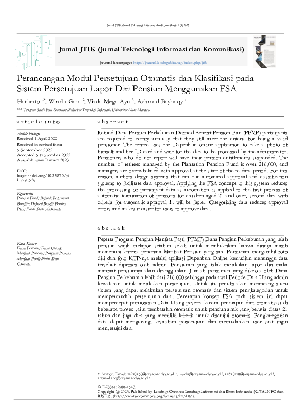 (PDF) Perancangan Modul Persetujuan Otomatis dan Klasifikasi pada Sistem Persetujuan Lapor Diri ...