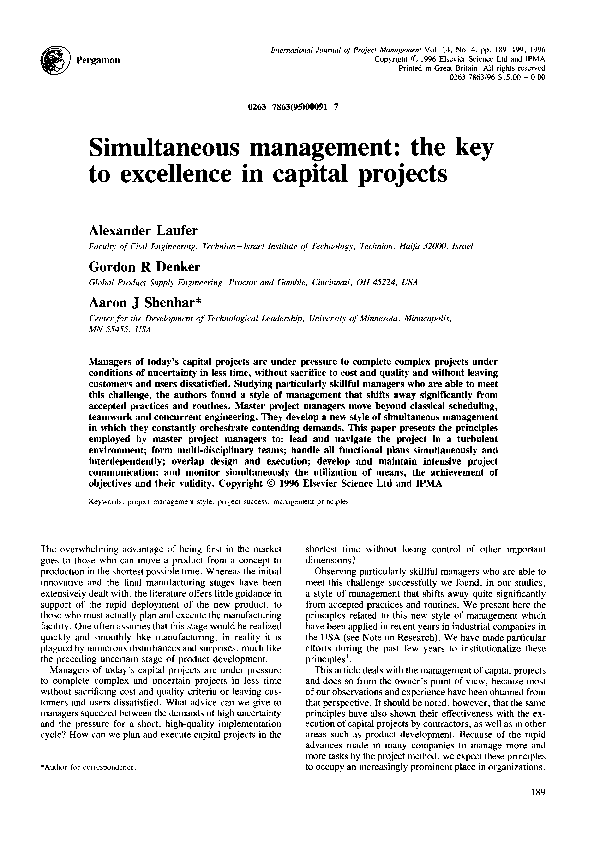 (PDF) Simultaneous management: The key to excellence in capital projects