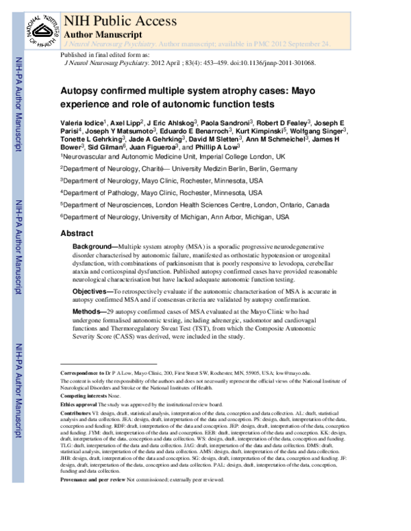 (PDF) Autopsy confirmed multiple system atrophy cases: Mayo experience ...