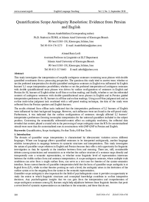 (PDF) Quantification Scope Ambiguity Resolution: Evidence from Persian ...