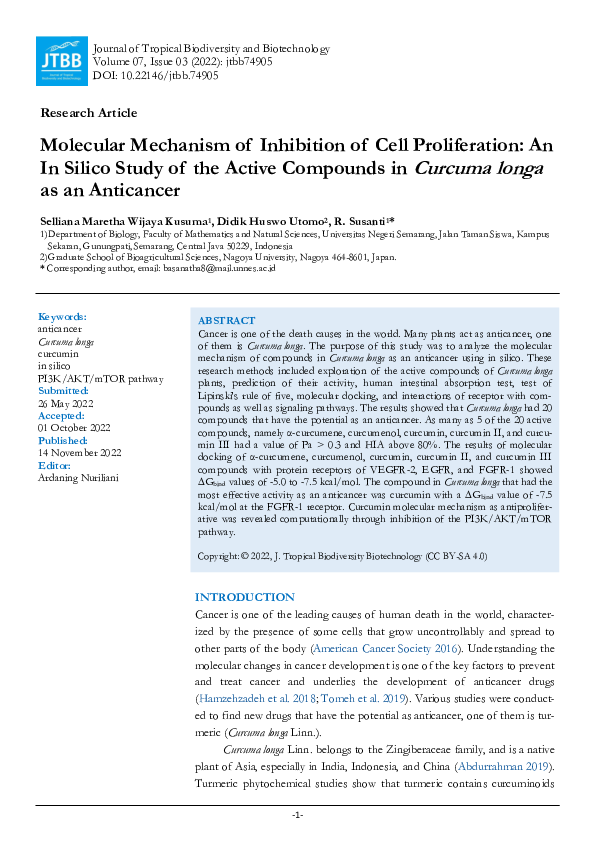 (PDF) Molecular Mechanism of Inhibition of Cell Proliferation: An In ...