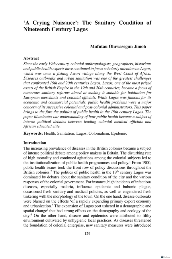 (PDF) SANITARY CONDITION OF 19TH C LAGOS