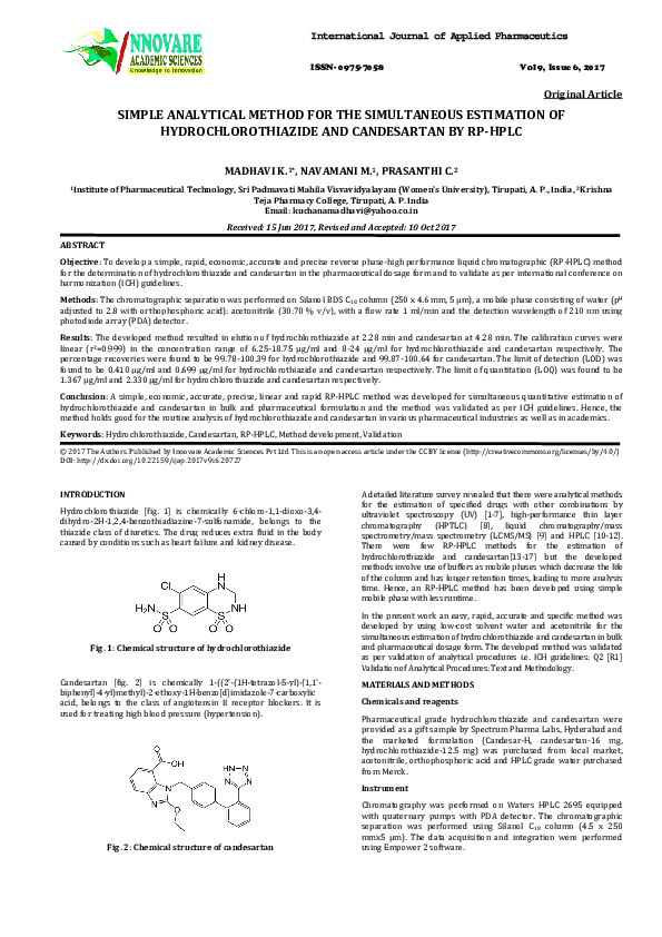 (PDF) SIMPLE ANALYTICAL METHOD FOR THE SIMULTANEOUS ESTIMATION OF HYDROCHLOROTHIAZIDE AND ...