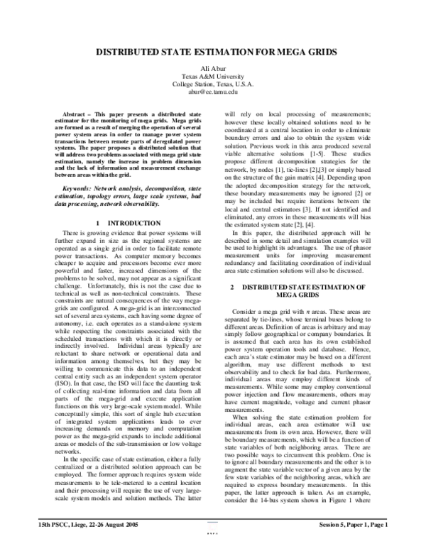 (PDF) Distributed state estimation for mega grids