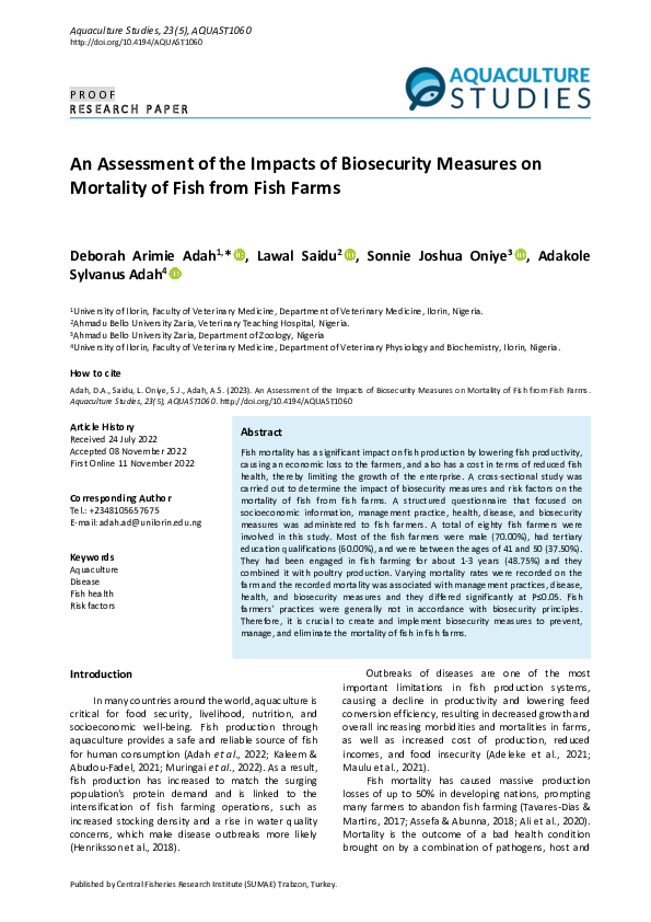 (PDF) An Assessment of the Impacts of Biosecurity Measures on Mortality ...