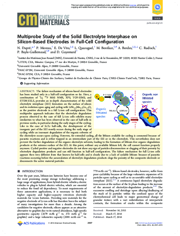 (PDF) Multiprobe Study of the Solid Electrolyte Interphase on Silicon-Based Electrodes in Full ...