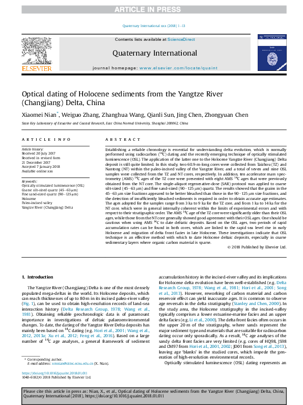 (PDF) Optical dating of Holocene sediments from the Yangtze River ...