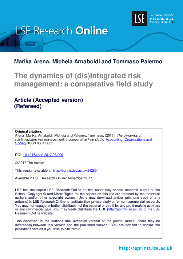(PDF) The dynamics of (dis)integrated risk management: A comparative ...