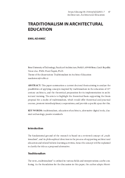 (PDF) Traditionalism in Architectural Education