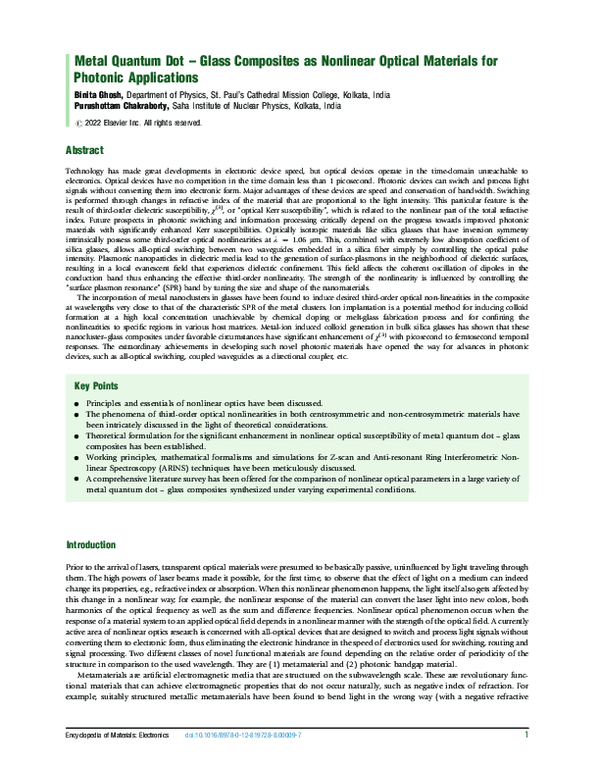 (PDF) Metal Quantum Dot – Glass Composites as Nonlinear Optical ...