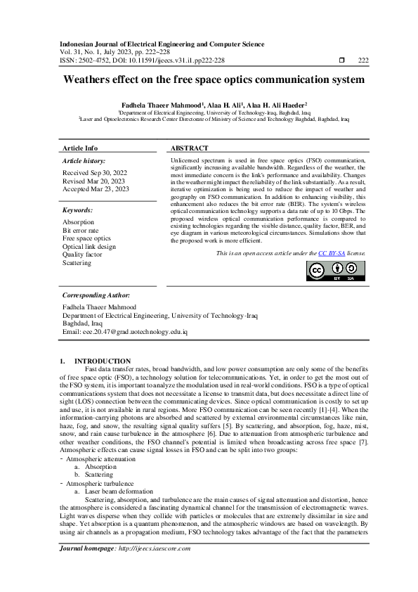 Pdf Weathers Effect On The Free Space Optics Communication System