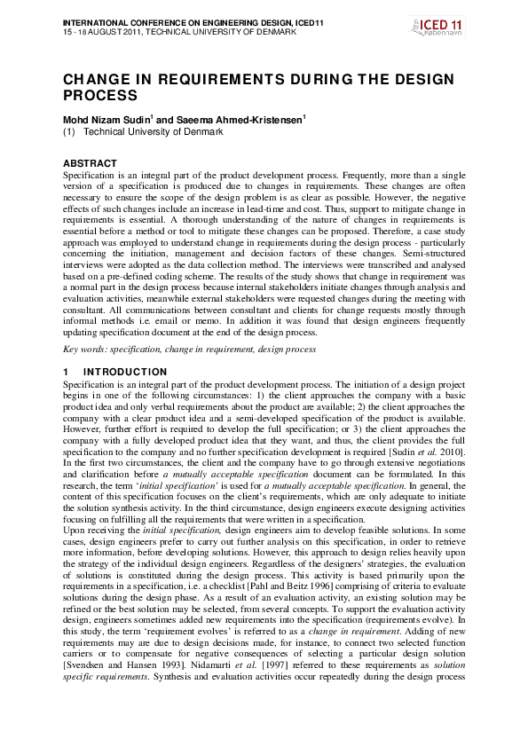 (PDF) Change in Requirements During the Design Process