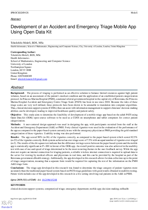(PDF) Development of an Accident and Emergency Triage Mobile App Using ...