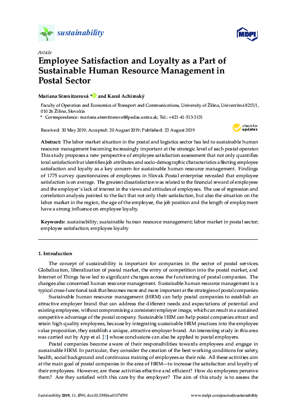 (PDF) Employee Satisfaction in Postal HR Management
