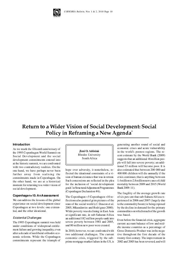 (PDF) 2 - Return to a Wider Vision of Social Development: Social Policy ...