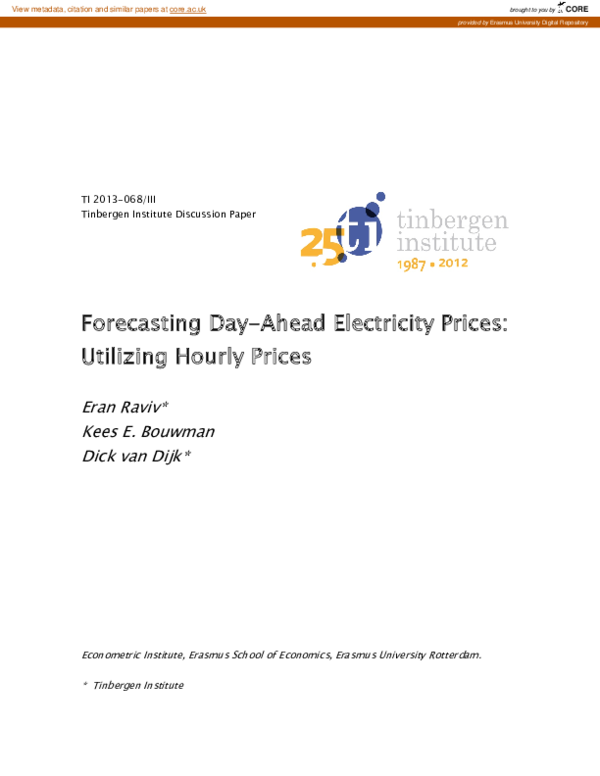 (PDF) Forecasting Day-Ahead Electricity Prices | Dick Van Dijk ...
