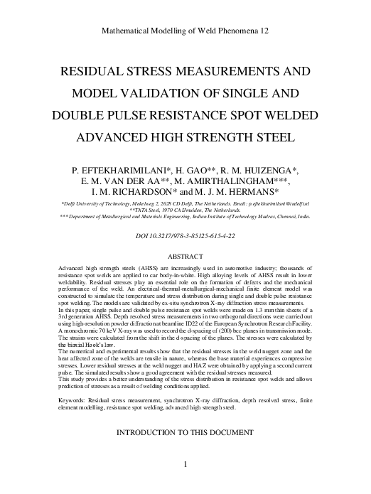 (PDF) Residual Stress Analysis in Resistance Spot Welding