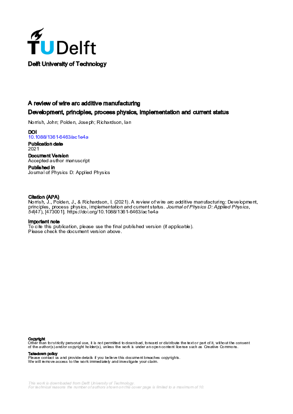 (PDF) A review of wire arc additive manufacturing: development ...