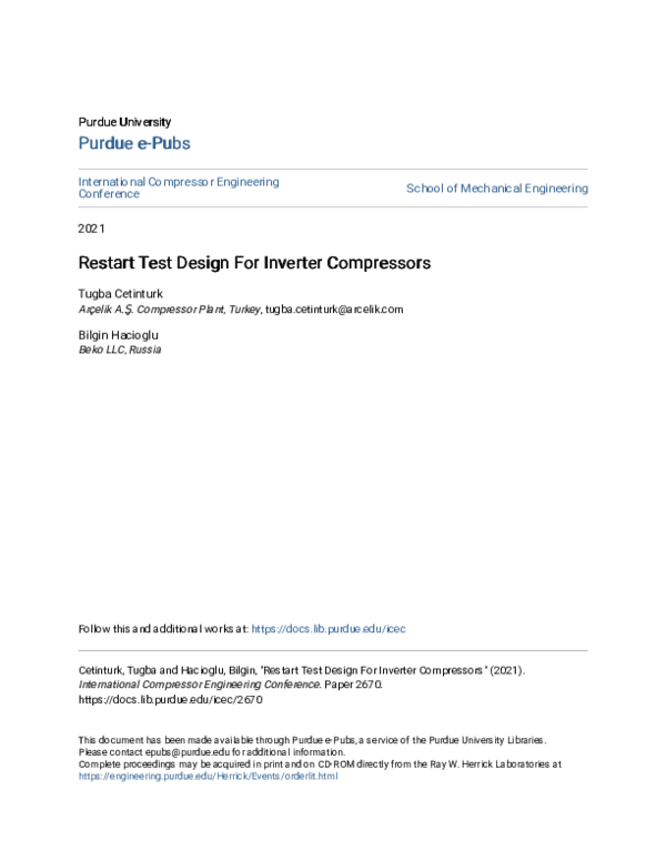 (PDF) Restart Test Design For Inverter Compressors
