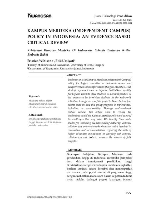 (PDF) Kampus Merdeka (Independent Campus) Policy in Indonesia: A Brief ...