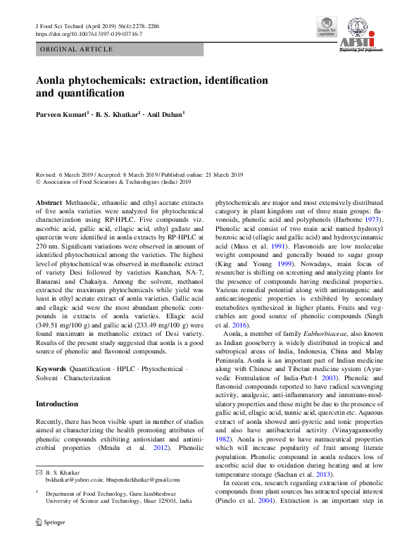(PDF) Aonla phytochemicals: extraction, identification and quantification
