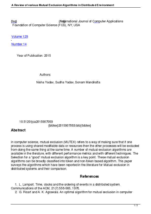 (PDF) A Review of various Mutual Exclusion Algorithms in Distributed ...