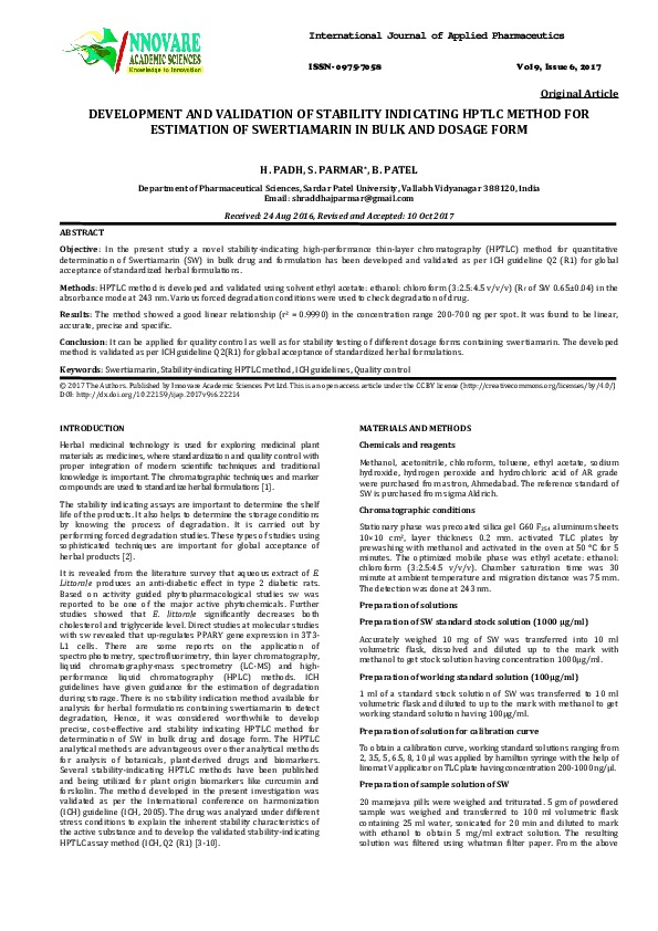 (PDF) DEVELOPMENT AND VALIDATION OF STABILITY INDICATING HPTLC METHOD ...