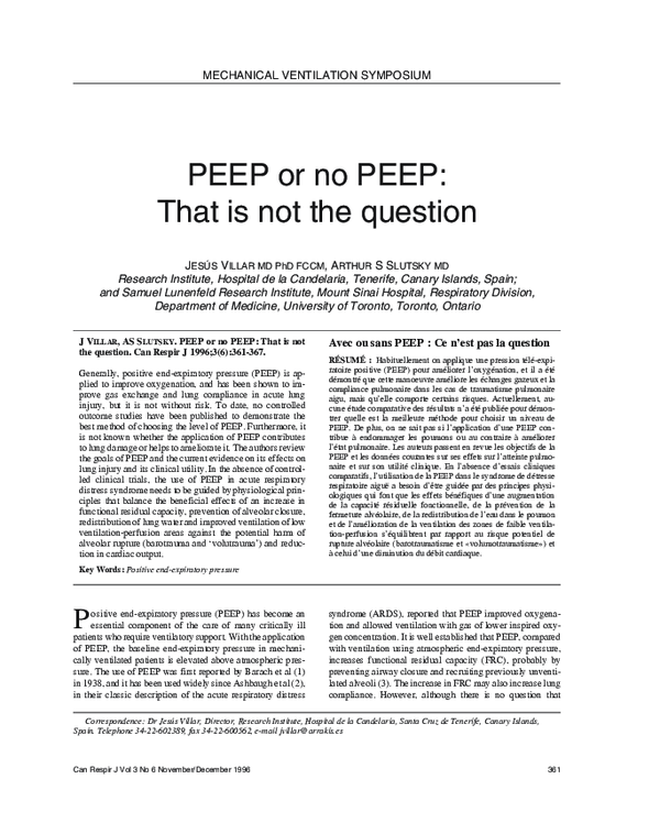 (PDF) PEEP or No PEEP: That Is Not the Question