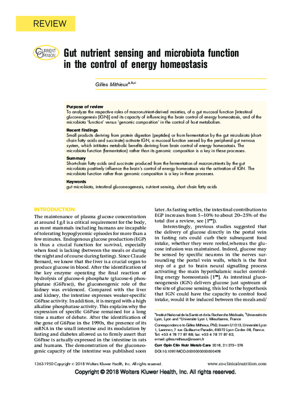 (PDF) Gut nutrient sensing and microbiota function in the control of ...