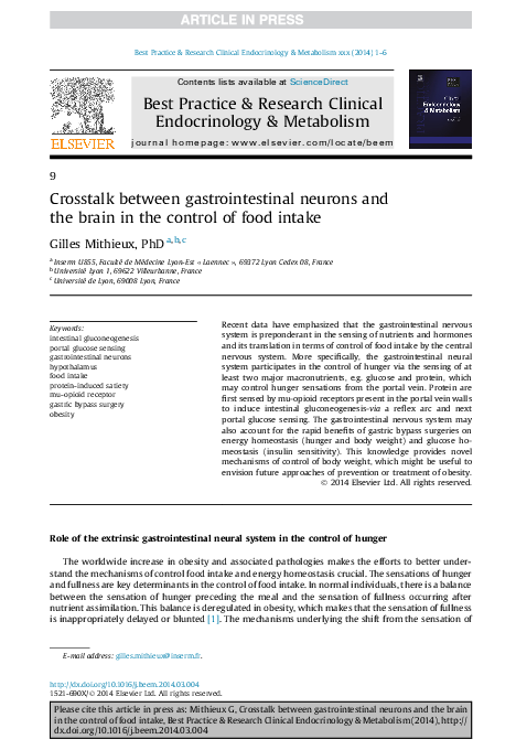 (PDF) Crosstalk between gastrointestinal neurons and the brain in the ...