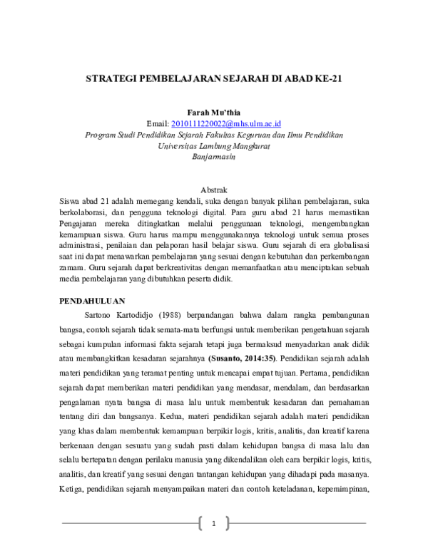 (PDF) Strategi Pembelajaran Sejarah Di Abad Ke-21