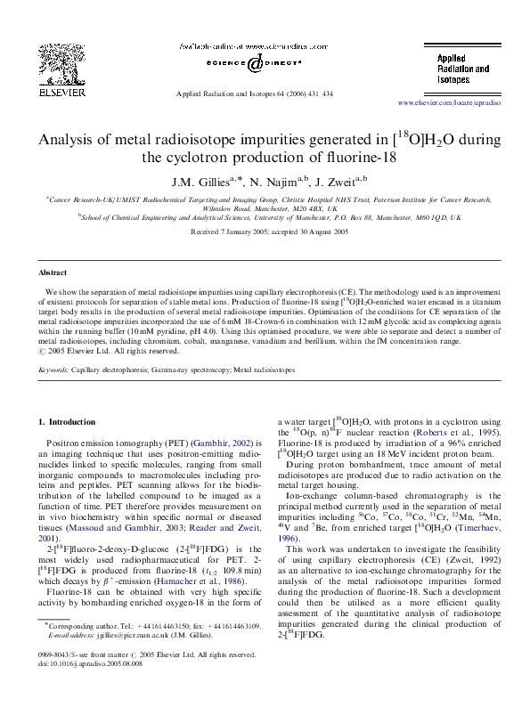(PDF) Analysis of metal radioisotope impurities generated in [18O]H2O ...