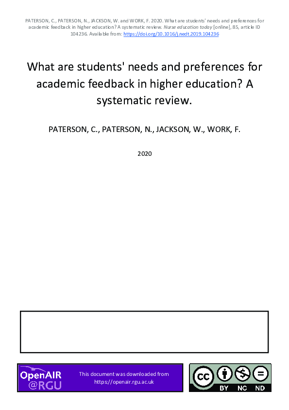 (PDF) What are students' needs and preferences for academic feedback in higher education? A ...