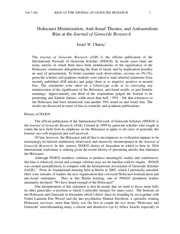 (PDF) Holocaust Minimization, Anti-Israel Themes, and Antisemitism ...