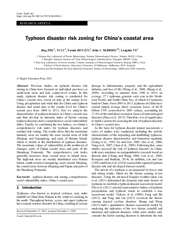 (PDF) Typhoon disaster risk zoning for China’s coastal area