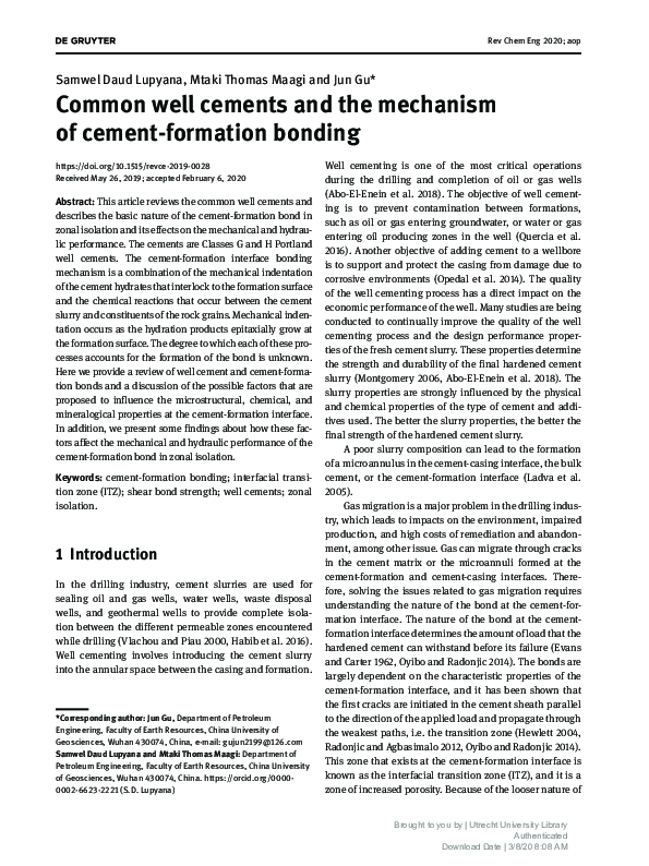 (PDF) Common well cements and the mechanism of cement-formation bonding