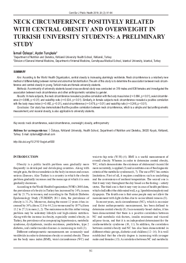 (PDF) Neck Circumference Positively Related with Central Obesity and ...