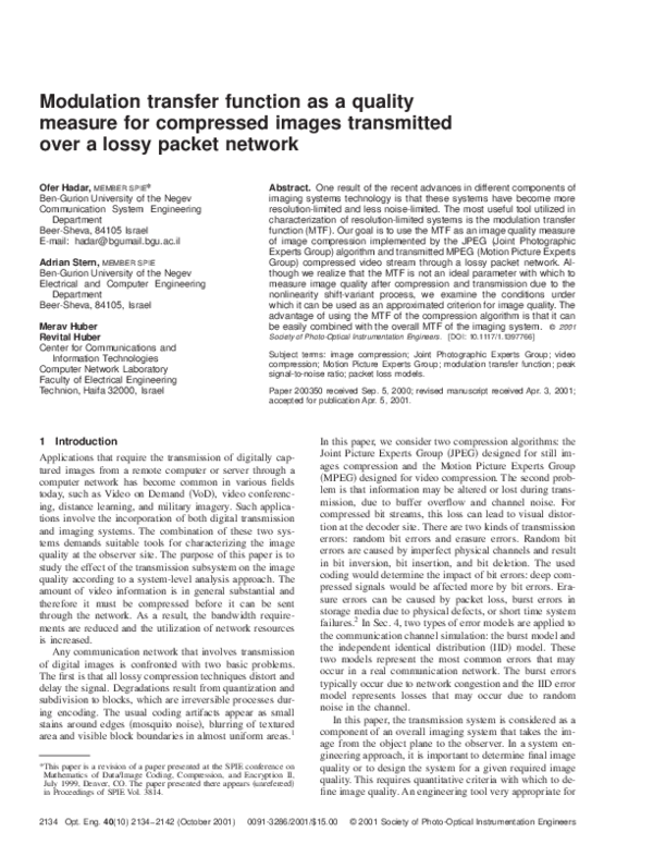 (PDF) Modulation transfer function as a quality measure for compressed images transmitted over a ...